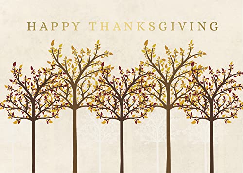 CEO Cards - Foil Stamped Thanksgiving Greeting Cards (Trees Of Autumn), 5.625x7.875 Inches, 25 Cards & 26 White with Gold Foil Lined Envelopes (TH1803)