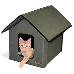 k&h pet products original outdoor heated kitty house cat shelter cat house 19 x 22 x 17 inches (unheated) olive/olive