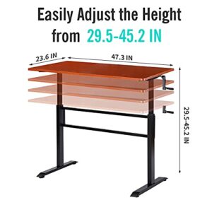 UNICOO - Crank Adjustable Height Standing Desk, Adjustable Sit to Stand up Desk,Home Office Computer Table, Height Adjustable Writing Desk, Study Table (Teak Top/Black Legs - SYK01)