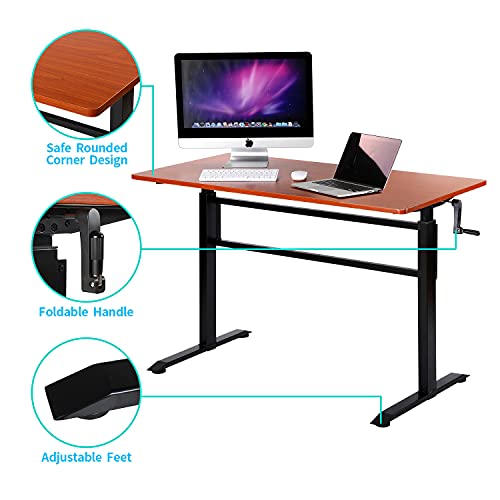 UNICOO - Crank Adjustable Height Standing Desk, Adjustable Sit to Stand up Desk,Home Office Computer Table, Height Adjustable Writing Desk, Study Table (Teak Top/Black Legs - SYK01)