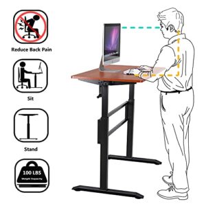 UNICOO - Crank Adjustable Height Standing Desk, Adjustable Sit to Stand up Desk,Home Office Computer Table, Height Adjustable Writing Desk, Study Table (Teak Top/Black Legs - SYK01)