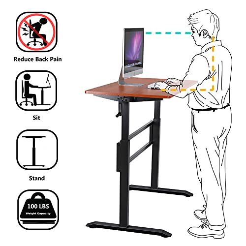 UNICOO - Crank Adjustable Height Standing Desk, Adjustable Sit to Stand up Desk,Home Office Computer Table, Height Adjustable Writing Desk, Study Table (Teak Top/Black Legs - SYK01)