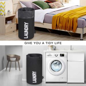 WOWLIVE Extra Large Foldable Laundry Bag Durable Laundry Basket Collapsible Laundry Hamper Backpack Dirty Clothes Hamper Standing Waterproof Hampers for Laundry Dorm Room (Black)