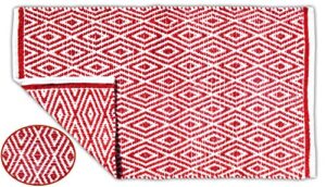 ramanta home 100% cotton diamond rug 21x34 hand woven reversible washable rug - red,farmhouse bathroom rugs,entry rugs,rugs for living room,rag rug,kitchen rug cotton,machine washable rug,woven rug