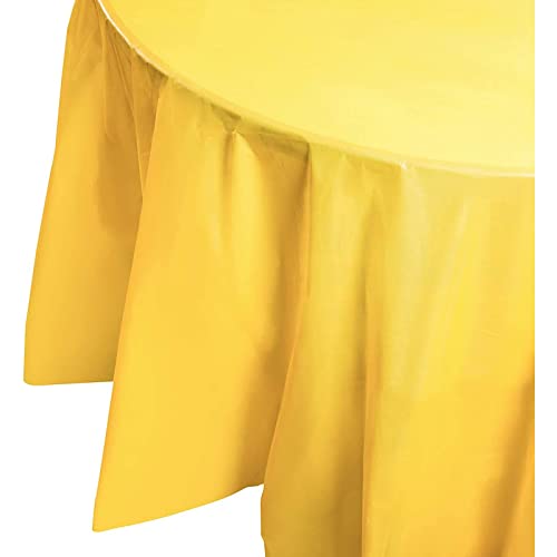 Juvale 12-Pack Yellow Tablecloth - 84-Inch Round Disposable Table Cover, Fits up to 72-Inch Round Tables, Yellow Themed Party Supplies