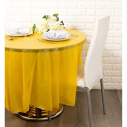 Juvale 12-Pack Yellow Tablecloth - 84-Inch Round Disposable Table Cover, Fits up to 72-Inch Round Tables, Yellow Themed Party Supplies