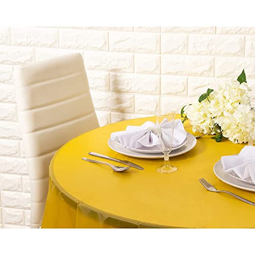 Juvale 12-Pack Yellow Tablecloth - 84-Inch Round Disposable Table Cover, Fits up to 72-Inch Round Tables, Yellow Themed Party Supplies