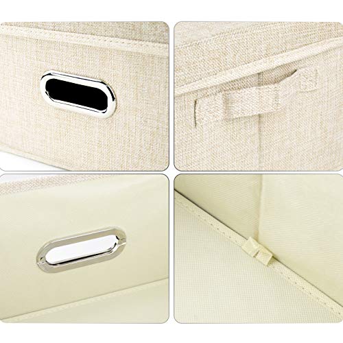 Collapsible Fabric Storage Box with Lid and Handles, Linen Storage Containers, Nursery Storage Basket for Gifts, Books, Magazines, CDs, Kids Toys, Clothes, Underwear, Makeup, 13" x 9.4" x 7", Beige