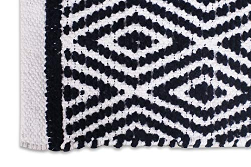 Ramanta Home 100% Cotton Diamond Rug 21x34 Hand Woven Reversible Washable Rug - Black,Farmhouse Bathroom Rugs,Entry Rugs,Rugs for Living Room,Rag Rug,Kitchen Rug Cotton,Machine Washable Rug,Woven Rug