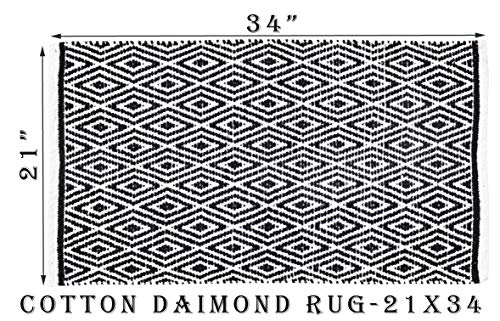 Ramanta Home 100% Cotton Diamond Rug 21x34 Hand Woven Reversible Washable Rug - Black,Farmhouse Bathroom Rugs,Entry Rugs,Rugs for Living Room,Rag Rug,Kitchen Rug Cotton,Machine Washable Rug,Woven Rug