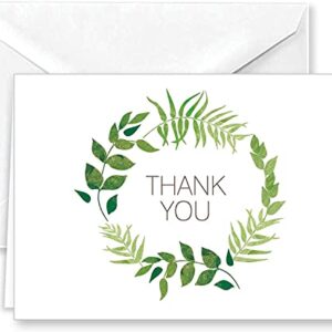 Paper Frenzy Elegant Ferns Thank You Note Cards and Envelopes - 25 pack