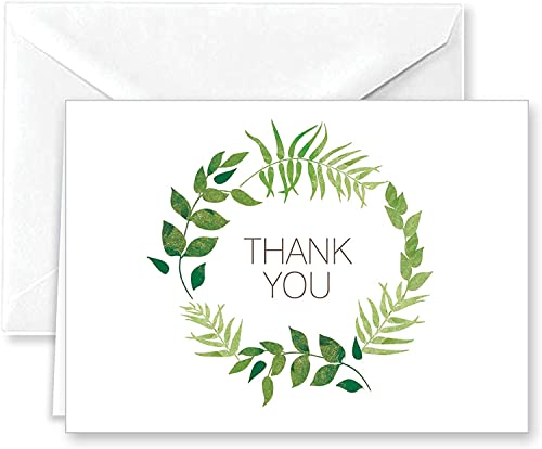 Paper Frenzy Elegant Ferns Thank You Note Cards and Envelopes - 25 pack