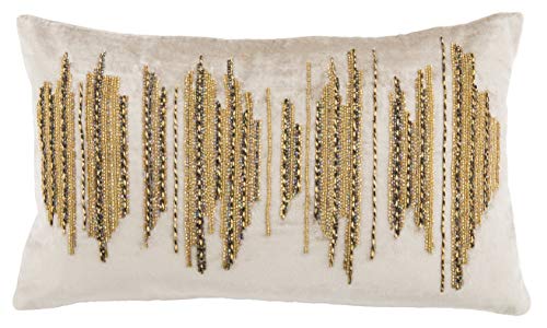 Safavieh Deston Darling Throw Pillow, 12"x22", Beige/Gold