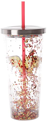 Spoontiques - Glitter Filled Acrylic Tumbler - Glitter Cup with Straw - 20 oz - Stainless Steel Locking Lid with Straw - Double Wall Insulated - BPA Free - Wonder Woman - Red & Gold