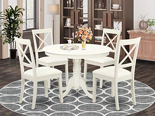 East West Furniture HLBO5-LWH-LC 5-Piece Room Set Included a Round Modern Table and 4 Dining, Faux Leather Kitchen Chairs Seat & X-back