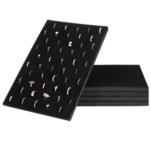 5 pack black velvet ring insert display jewelry storage box, 100 slot foam holder organizer for selling rings (13 x 9 in)