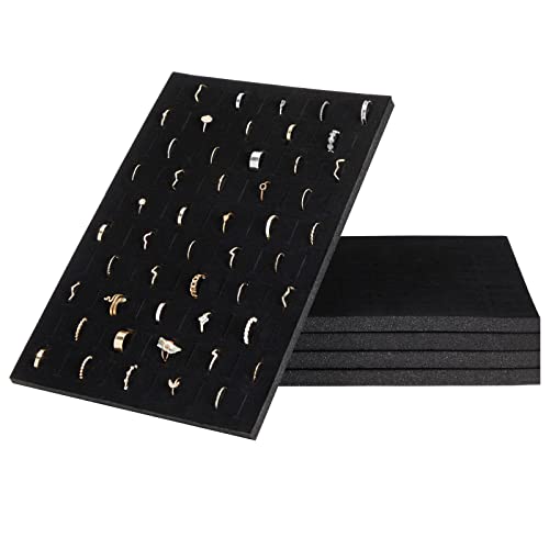 5 Pack Black Velvet Ring Insert Display Jewelry Storage Box, 100 Slot Foam Holder Organizer for Selling Rings (13 x 9 In)