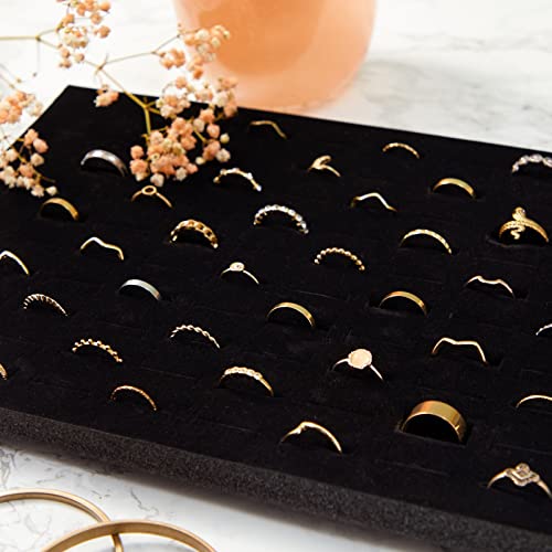 5 Pack Black Velvet Ring Insert Display Jewelry Storage Box, 100 Slot Foam Holder Organizer for Selling Rings (13 x 9 In)