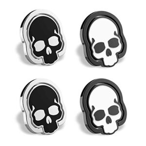 homedge cell phone skull ring grip, set of 4 packs 360° adjustable finger ring holder, suitable for magnetic car mount kickstand for cell phone-black and white