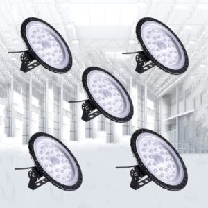 100w ufo led high bay light factory warehouse industrial lighting 12000 lm 6000-6500k ip54 warehouse led lights- high bay led lights- commercial bay lighting for garage factory workshop gym (5 pcs)