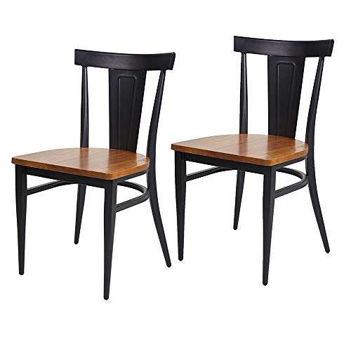 LUCKYERMORE Heavy Duty Dining Chairs Set of 2 with Wood Seat and Metal Frame Restaurant Chairs for Commercial and Residential Use, Fully Assembled, 450lb Weight Capacity