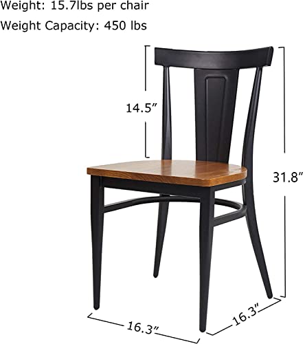 LUCKYERMORE Heavy Duty Dining Chairs Set of 2 with Wood Seat and Metal Frame Restaurant Chairs for Commercial and Residential Use, Fully Assembled, 450lb Weight Capacity