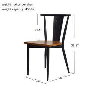 LUCKYERMORE Heavy Duty Metal Kitchen Dining Chair Set of 2 W/Wood Seat Stackable Dining Chair Fully Assembled 400lbs Capacity for Kitchen, Restaurant