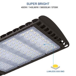 Hylele 400W LED Street Light Parking lot Light Commercial Street & Area Lighting Shoebox Pole Lights Outdoor IP65 Waterproof 5700K 56000LM 140 LM/W Super Bright with Slip Fitter Mounting ETL Listed