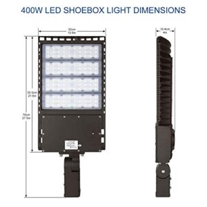 Hylele 400W LED Street Light Parking lot Light Commercial Street & Area Lighting Shoebox Pole Lights Outdoor IP65 Waterproof 5700K 56000LM 140 LM/W Super Bright with Slip Fitter Mounting ETL Listed