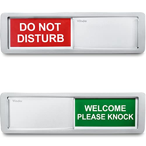 Privacy Sign, Do Not Disturb/Welcome Sign for Home Office Restroom Conference Hotles Hospital, Privacy Slide Door Sign Tells Whether Room in Vacant or Occupied, 7'' x 2'' Indicator - Silver