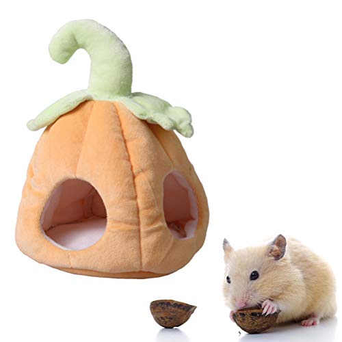 POPETPOP Pumpkin Design Guinea Pig Hamster Sleeping Bed - Warm Small Animal House Bed - Cosy Winter Snuggle Bed Cushions for Hamster, Chinchillas, Squirrels, Guinea Pig and Other Small Pets