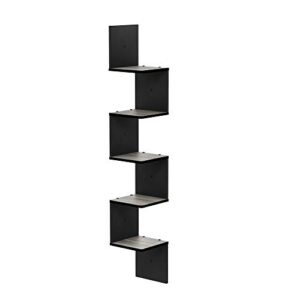 furinno rossi wall mount floating corner shelf, 5-tier square, french oak grey/black