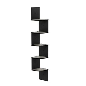 furinno rossi wall mount floating corner shelf, 5-tier radial, french oak grey/black