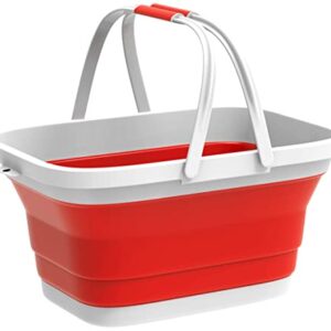 Collapsible Basket-Space Saving Pop Up Handbasket for Supplies, Dishes, Drinks, and More-Foldable Multiuse Carrying/Storage Bin by Lavish Home (Red)