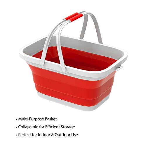 Collapsible Basket-Space Saving Pop Up Handbasket for Supplies, Dishes, Drinks, and More-Foldable Multiuse Carrying/Storage Bin by Lavish Home (Red)