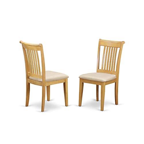 East West Furniture Portland Dining Linen Fabric Upholstered Solid Wood Chairs, Set of 2, Oak