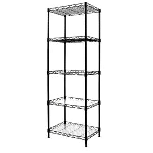 yohkoh 5-wire shelving metal storage rack adjustable shelves for laundry bathroom kitchen pantry closet (16.6l x 11.8w x 48h, black)