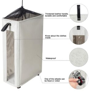 ZERO JET LAG 27 inches Slim Laundry Hamper rolling Large Tall Laundry Basket on Wheels Clear Window Visible Dirty Clothes Hamper Thin Clothes Storage Standable Corner Bin Handy 16"×8.5"×25" Beige