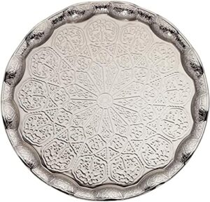 havluland decorative metal serving tray round 14" round tea trays bathroom organizer vanity tray marble tray bar trays vintage tray coffee serving trays - silver