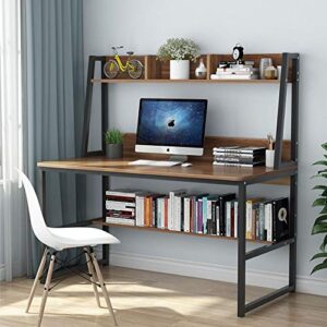 tribesigns computer desk with hutch, 47 inches home office desk with space saving design with bookshelf for small spaces (dark walnut, 47)