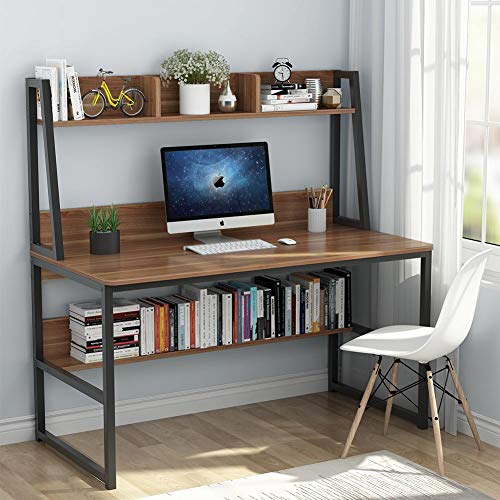 Tribesigns Computer Desk with Hutch, 47 inches Home Office Desk with Space Saving Design with Bookshelf for Small Spaces (Dark Walnut, 47)