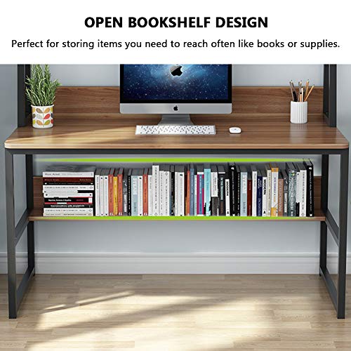 Tribesigns Computer Desk with Hutch, 47 inches Home Office Desk with Space Saving Design with Bookshelf for Small Spaces (Dark Walnut, 47)