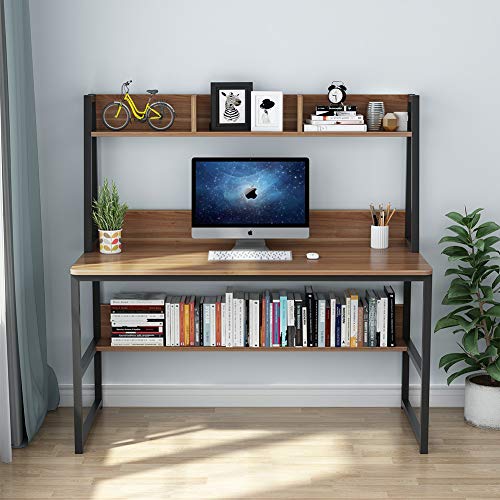 Tribesigns Computer Desk with Hutch, 47 inches Home Office Desk with Space Saving Design with Bookshelf for Small Spaces (Dark Walnut, 47)