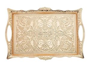 havluland decorative metal serving tray square 14.50" tea trays bathroom organizer vanity tray marble tray bar trays vintage tray coffee serving trays - gold