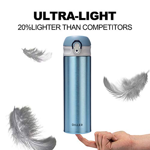 DILLER Vacuum Insulated Water Bottle,Stainless Steel Thermal Coffee Travel Mug BPA-Free Thermos Flask ,Keeps Cold 24H, Hot 12H,17 oz (blue)