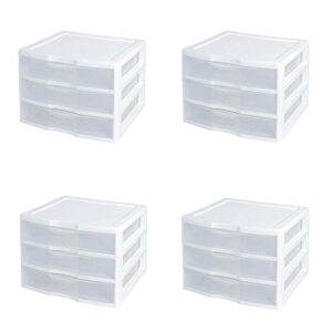 new sterilite white & clear countertop 3-drawer desktop storage unit (4 pack)