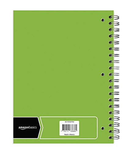 Amazon Basics College Ruled Wirebound 3-Subject 150-Sheet Notebook - Pack of 3, 10.5 x 8 Inch, Grey / Green / Blue