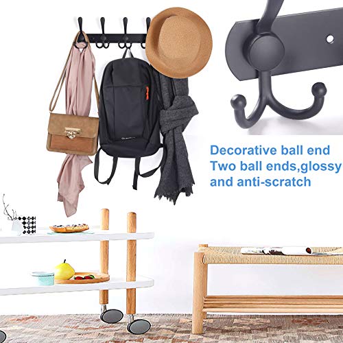 WEBI Coat Rack Wall Mounted Black,5 Tri Hooks for Hanging Coats,Wall Coat Hanger,Jacket Hanger,Wall Rack for Clothes,Backpack