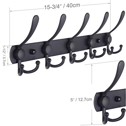 WEBI Coat Rack Wall Mounted Black,5 Tri Hooks for Hanging Coats,Wall Coat Hanger,Jacket Hanger,Wall Rack for Clothes,Backpack