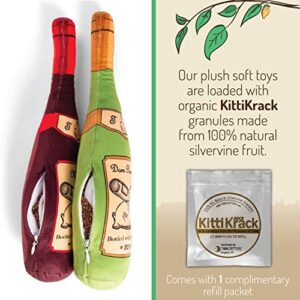 TWINCRITTERS KittiLush 2-Pack Organic Silvervine Catnip Substitute Toys for Cats & Kittens | 100% All-Natural Wild Harvested Silvervine | 2 TWINCRITTERS Refillable Wine Bottle Plush Cat Toys